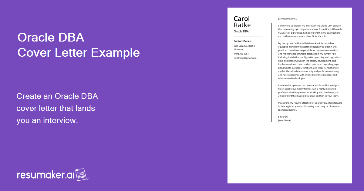 Oracle DBA Cover Letter: Job Description, Sample & Guide Oracle DBA Cover Letter: Job Description, Sample & Guide