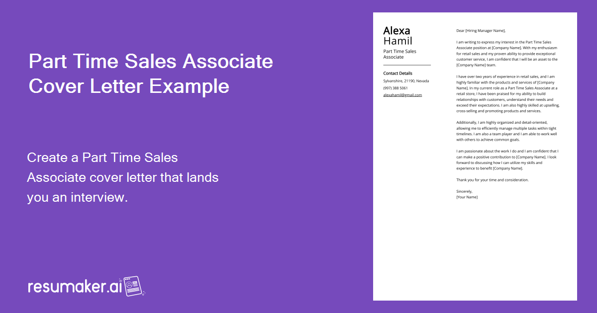 Part Time Sales Associate Cover Letter Examples (Template & 20+ Tips)