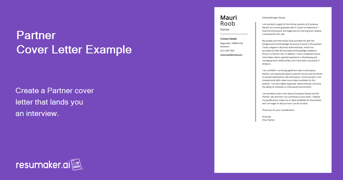 Partner Cover Letter Examples (Template & 20+ Tips)