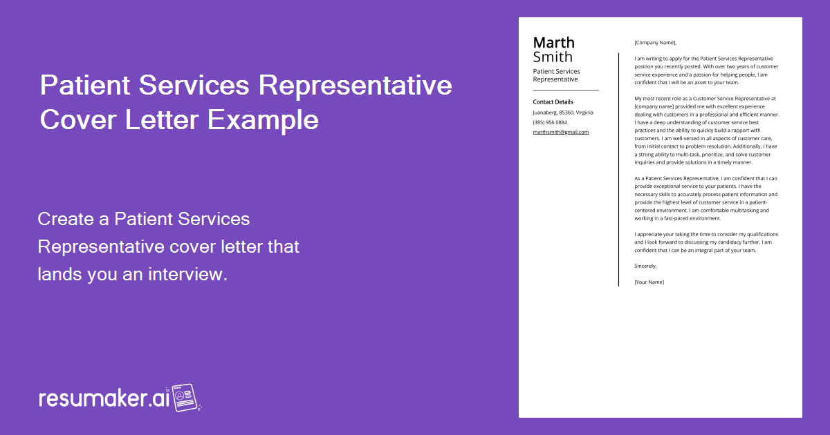 Patient Services Representative Cover Letter Examples (Template & 20+ Tips)