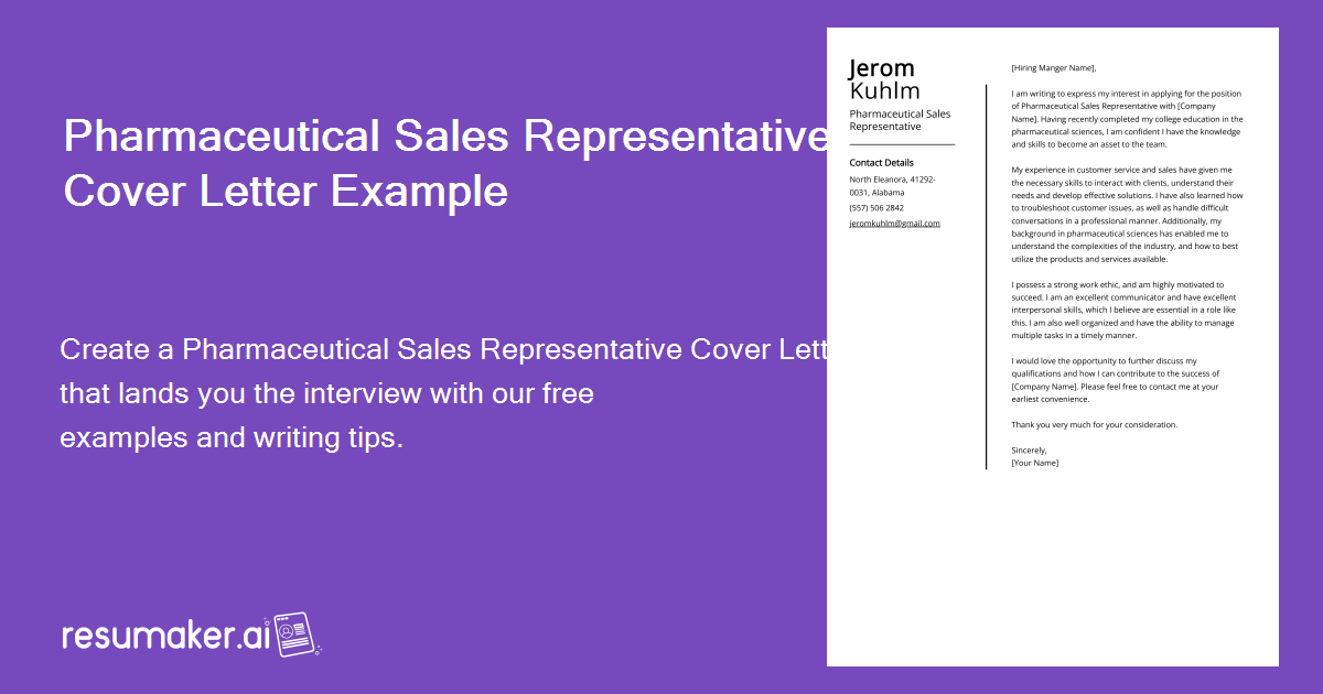 Pharma Sales Cover Letter