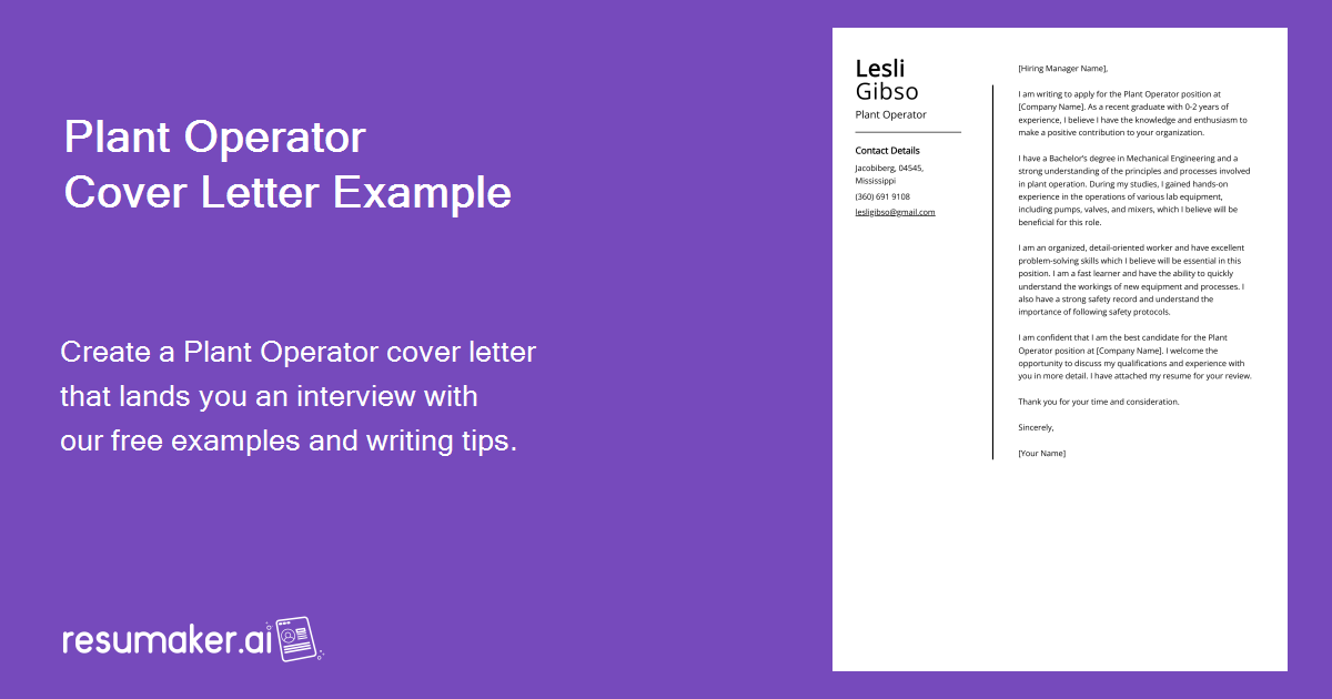 Plant Operator Cover Letter Examples (Template & 20+ Tips)