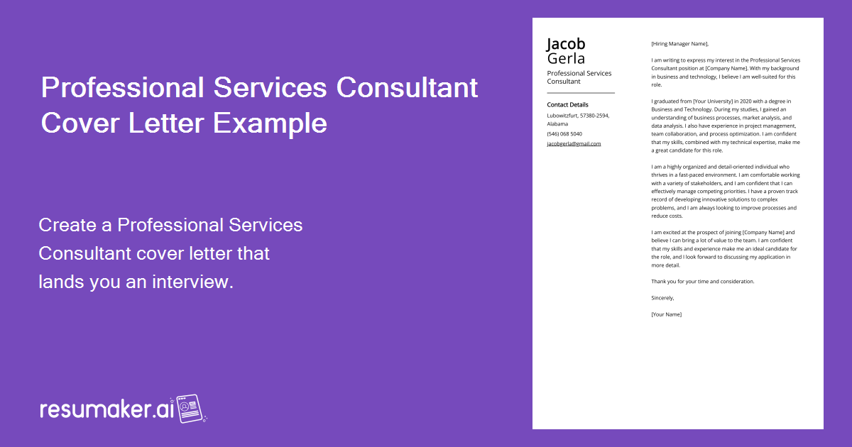 Professional Services Consultant Cover Letter Examples (Template & 20 ...