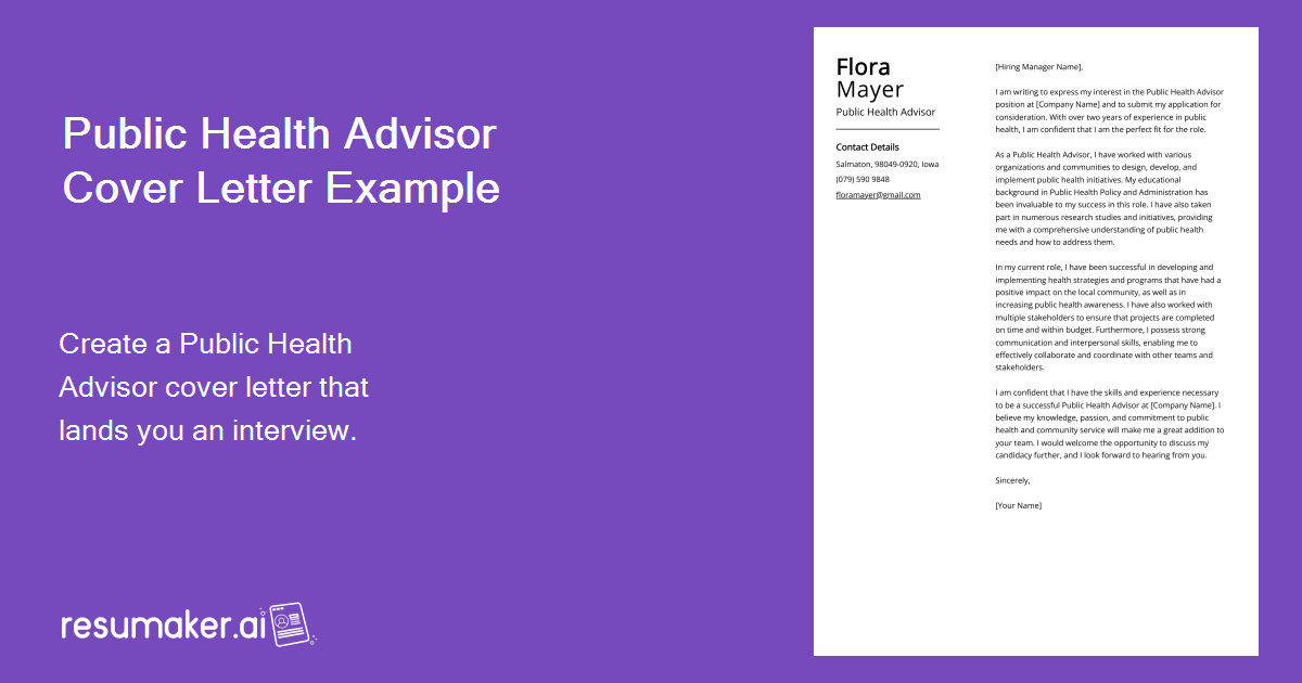 Public Health Advisor Cover Letter Examples (Template & 20+ Tips)