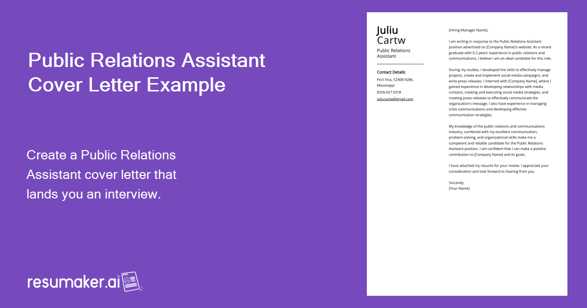 Public Relations Assistant Cover Letter Examples (Template & 20+ Tips)