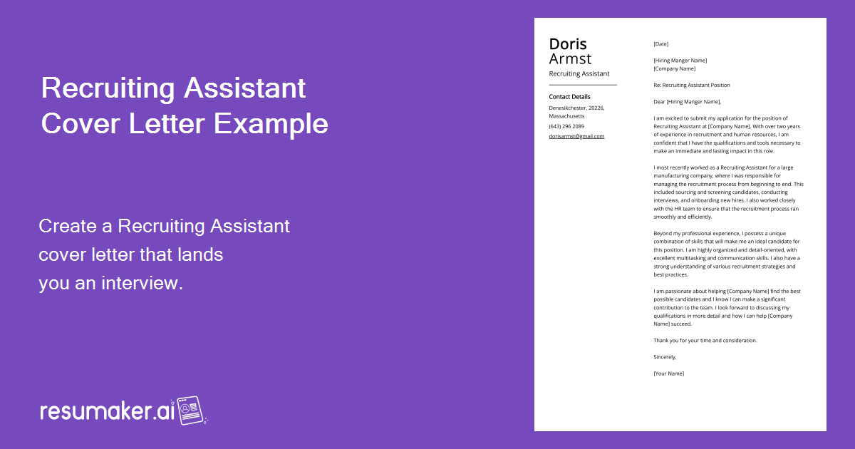 Recruiting Assistant Cover Letter Examples (Template & 20+ Tips)
