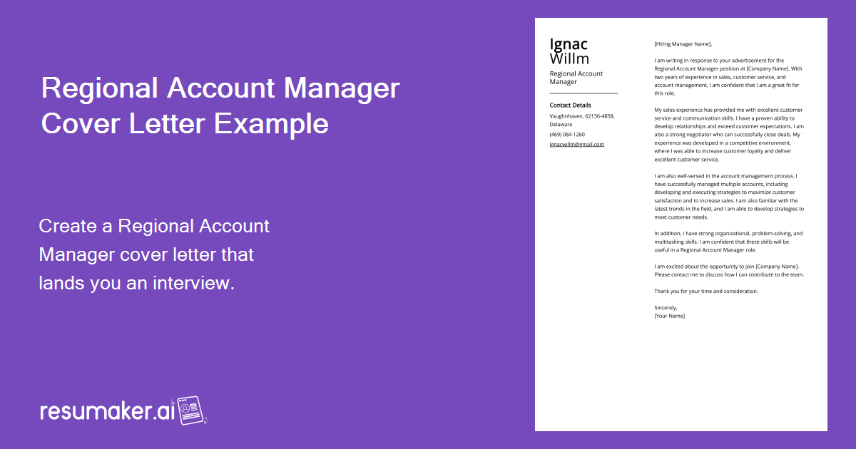 Regional Account Manager Cover Letter Examples (Template & 20+ Tips)
