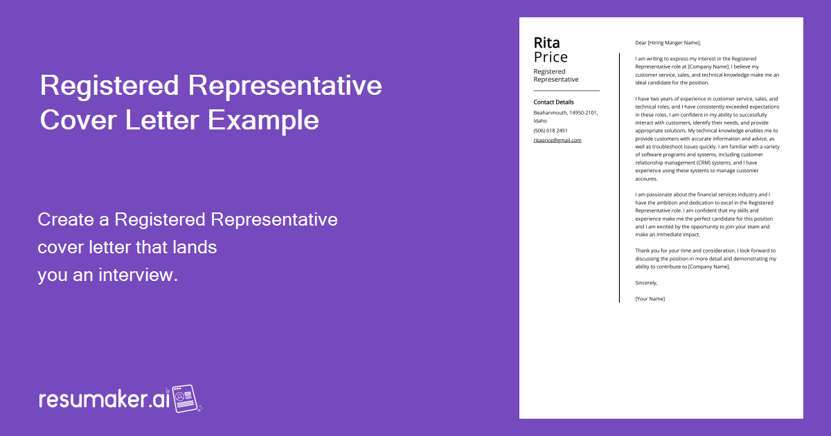 Registered Representative Cover Letter Examples (Template & 20+ Tips)