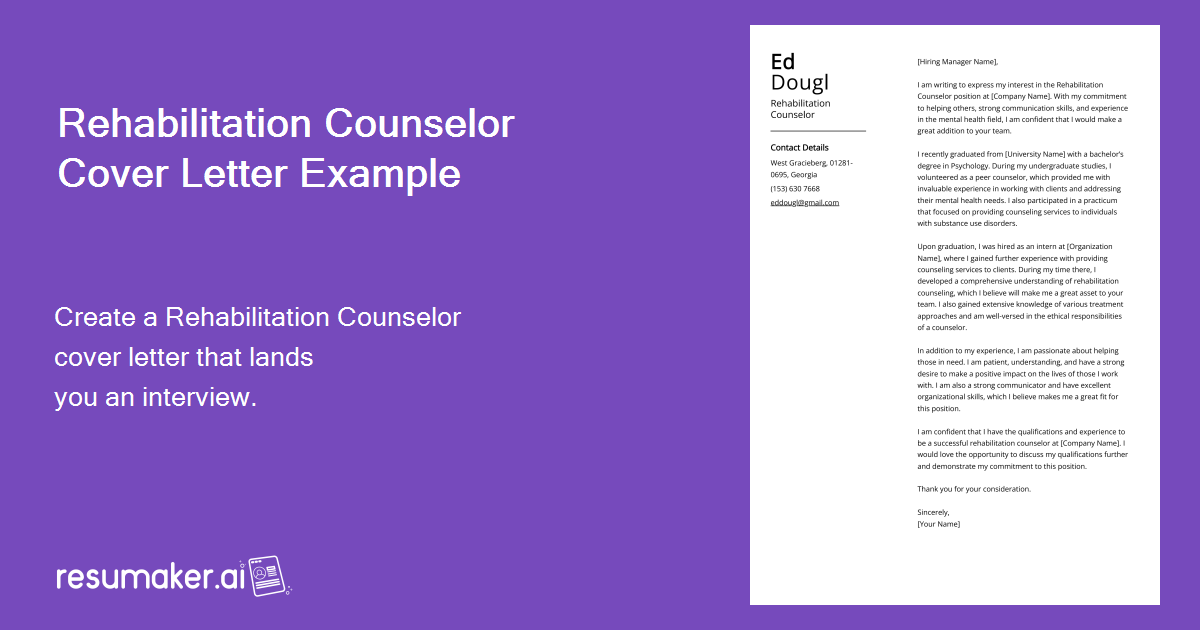 Rehabilitation Counselor Cover Letter Examples (Template & 20+ Tips)