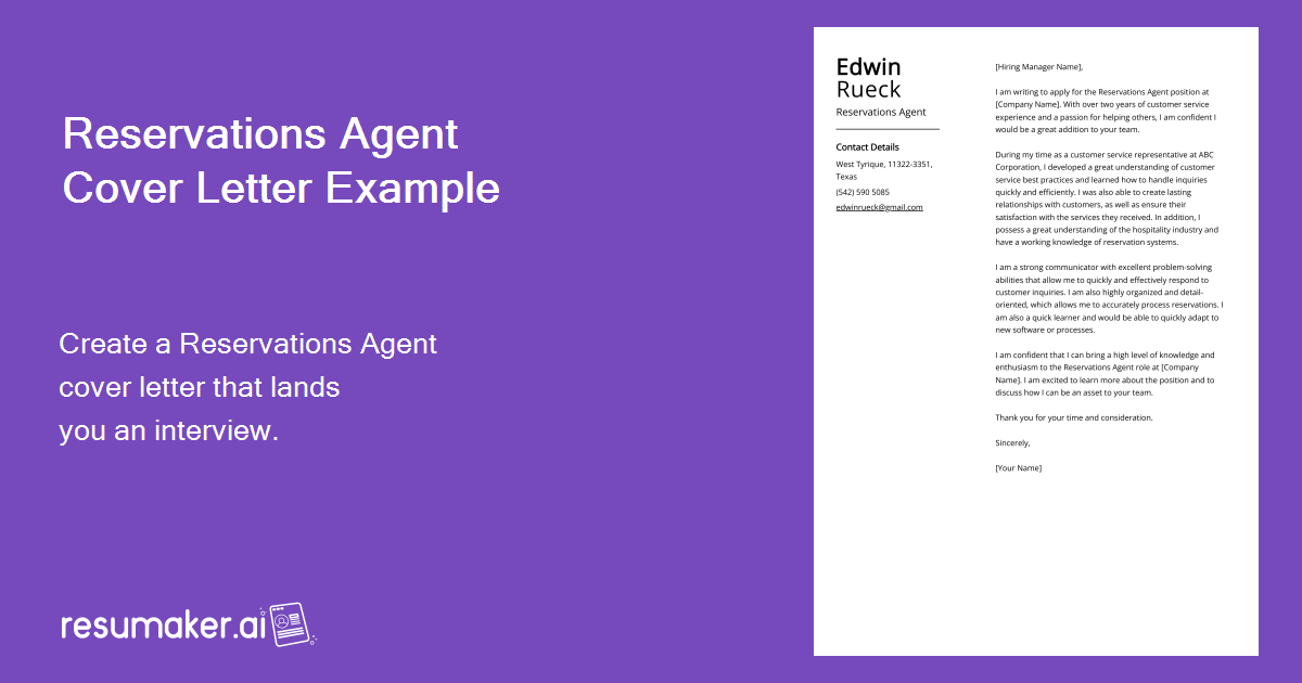Reservations Agent Cover Letter Examples (Template & 20+ Tips)
