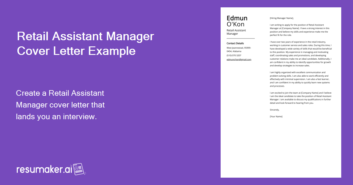 Retail Assistant Manager Cover Letter Examples (Template & 20+ Tips)