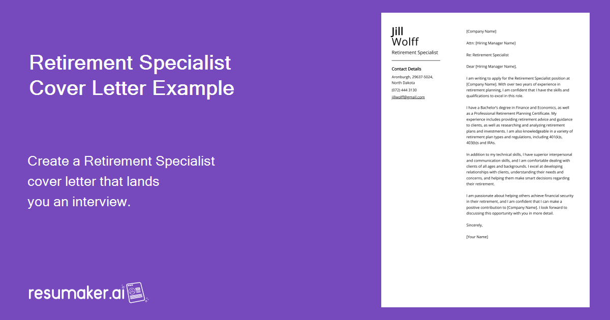 Retirement Specialist Cover Letter Examples (Template & 20+ Tips)