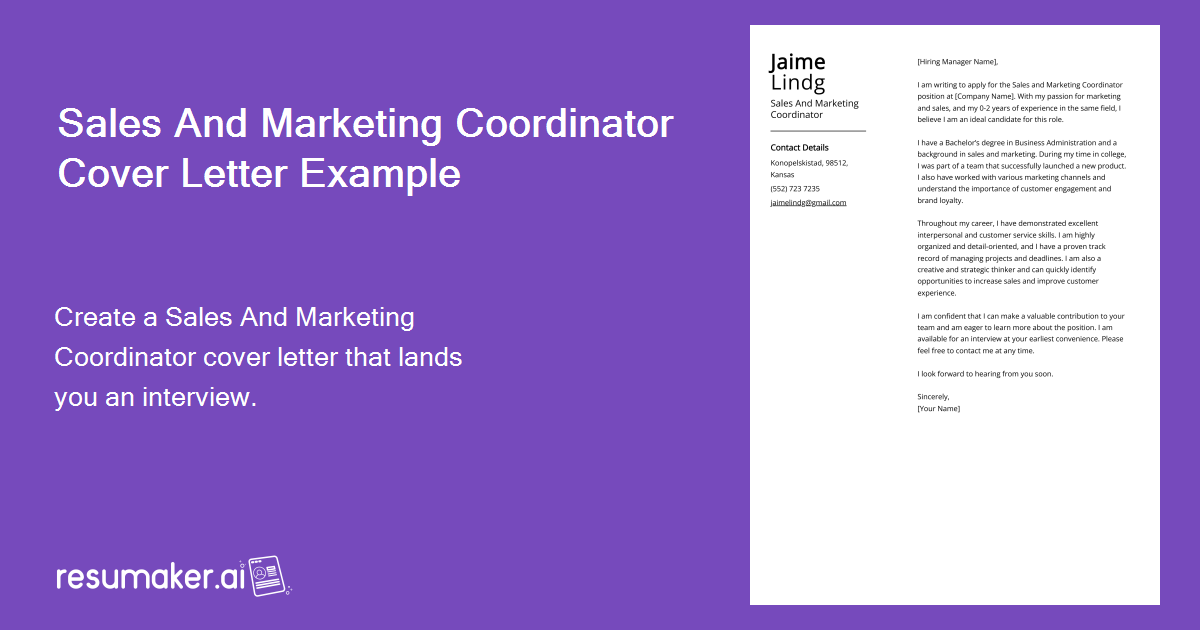 Sales And Marketing Coordinator Cover Letter Examples (Template & 20+ Tips)