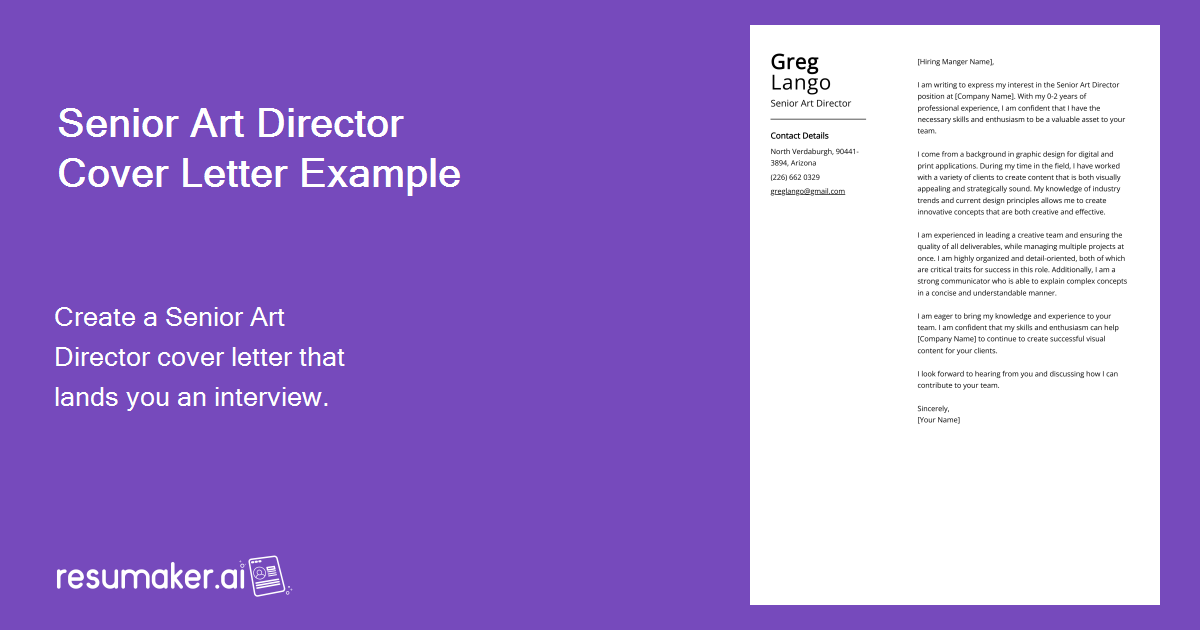Senior Art Director Cover Letter Examples (Template & 20+ Tips)