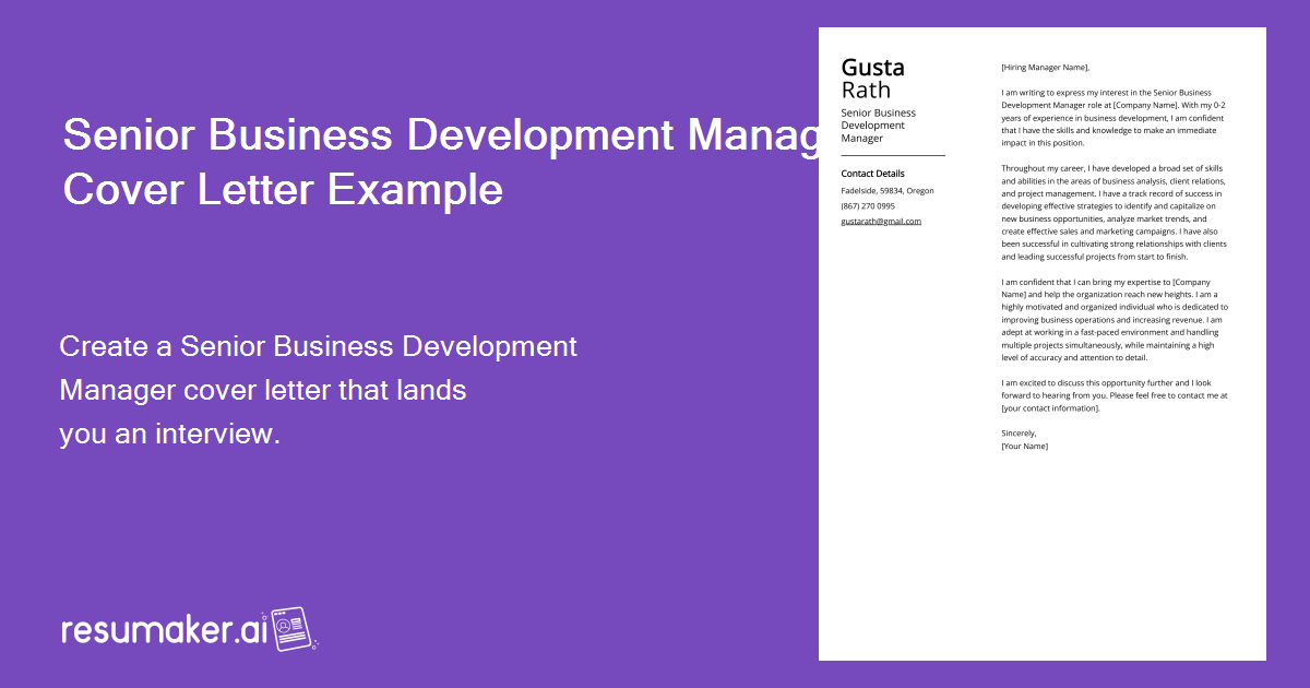Senior Business Development Manager Cover Letter Examples (Template ...