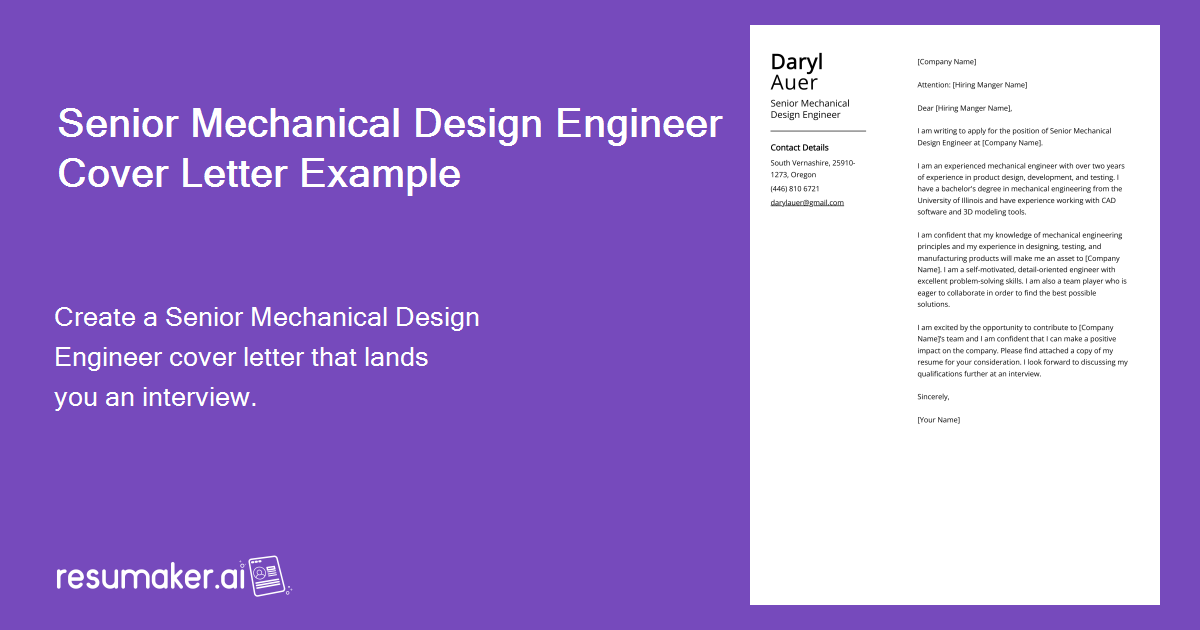 Senior Mechanical Design Engineer Cover Letter Examples (Template & 20 ...