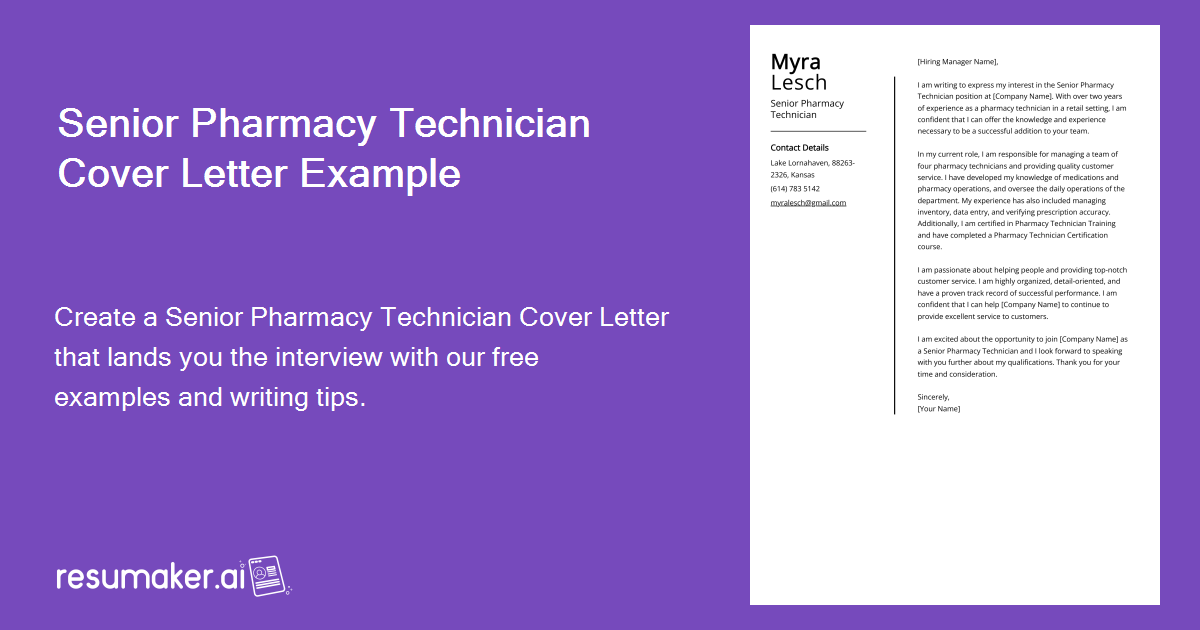 Pharmacy Tech Letter Senior Pharmacy Technician Cover Letter In PDF,