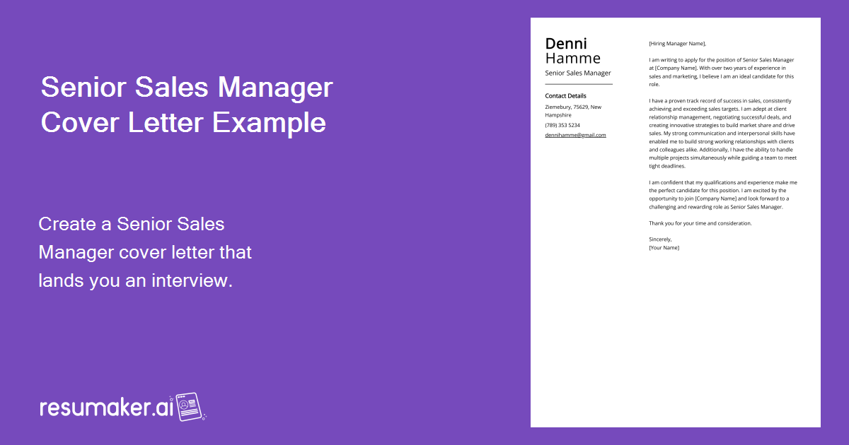 Senior Sales Manager Cover Letter Examples (Template & 20+ Tips)
