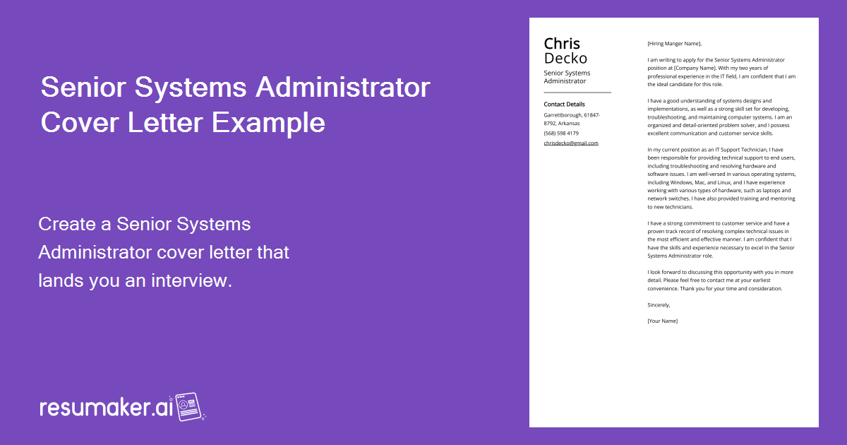 Senior Systems Administrator Cover Letter Examples (Template & 20+ Tips)