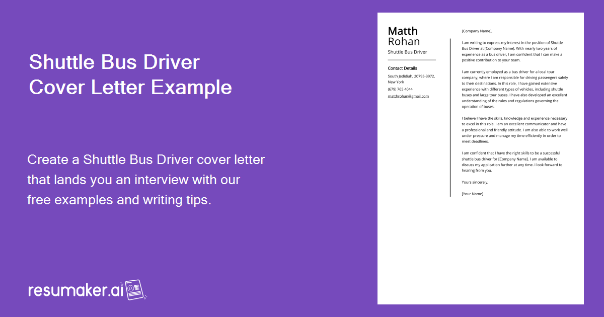 Shuttle Bus Driver Cover Letter Examples (Template & 20+ Tips)