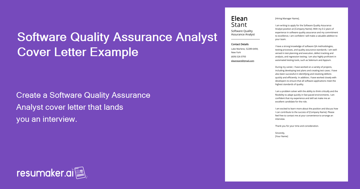 Software Quality Assurance Analyst Cover Letter Examples (Template & 20 ...