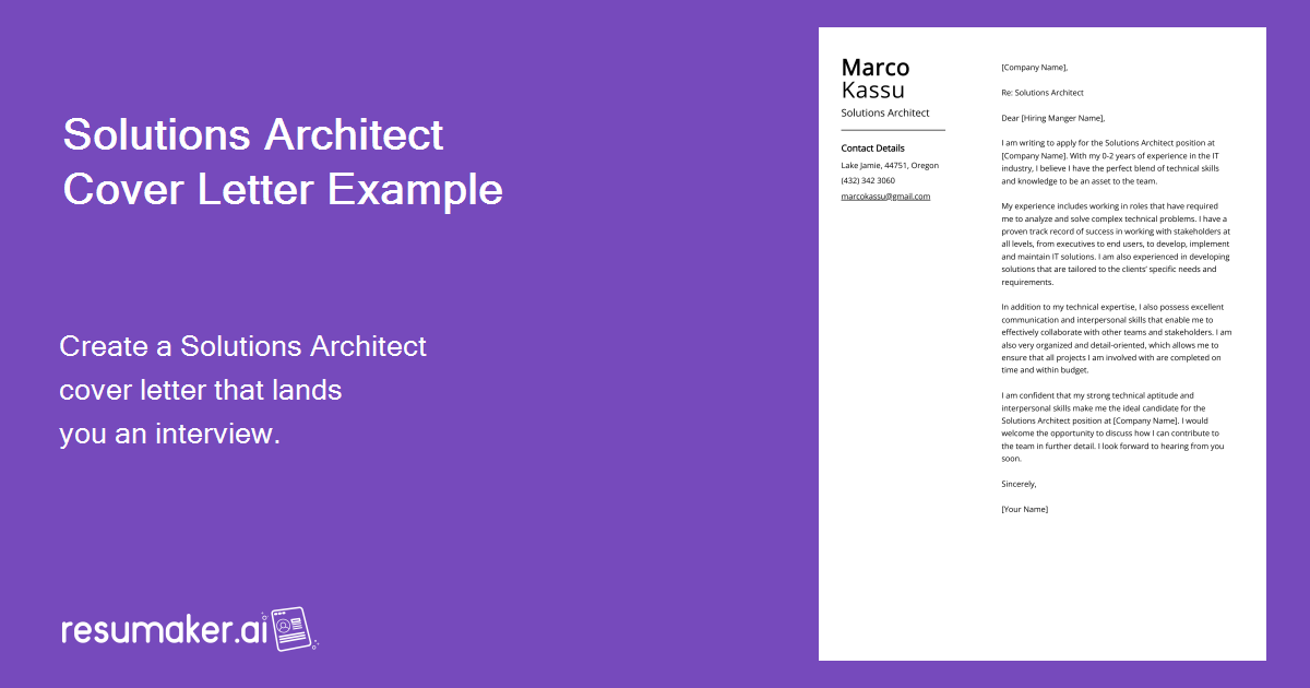 Solutions Architect Cover Letter Examples (Template & 20+ Tips)