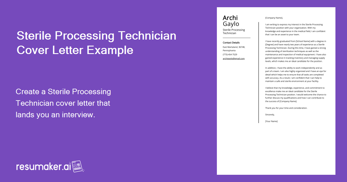 Sterile Processing Technician Cover Letter Examples (Template & 20+ Tips)