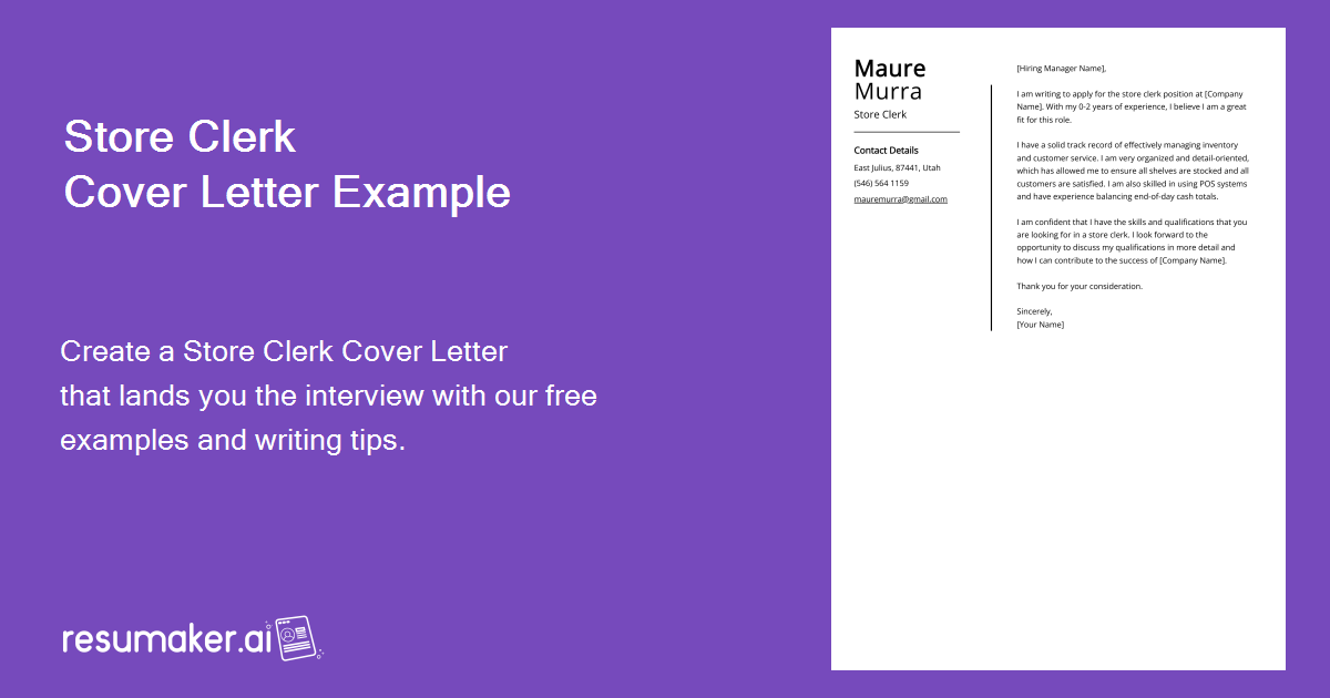 Store Clerk Cover Letter Examples (Template & 20+ Tips)