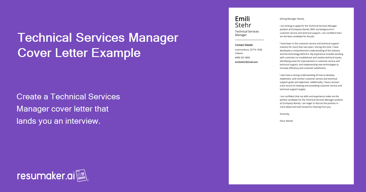 Technical Services Manager Cover Letter Examples (Template & 20+ Tips)