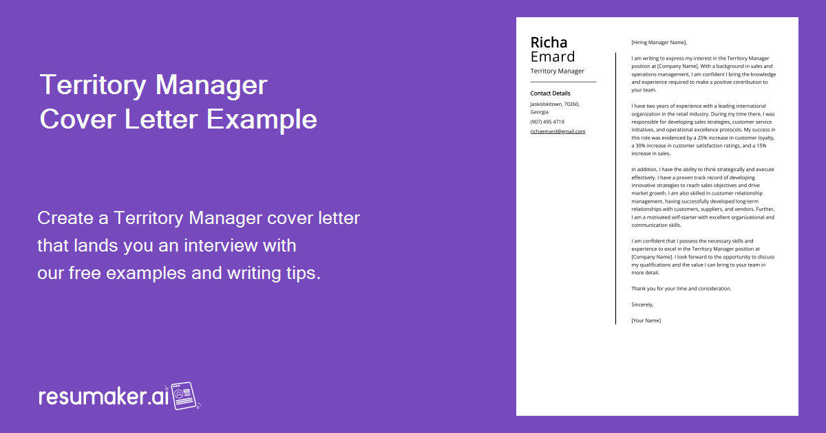 Territory Manager Cover Letter Examples (Template & 20+ Tips)