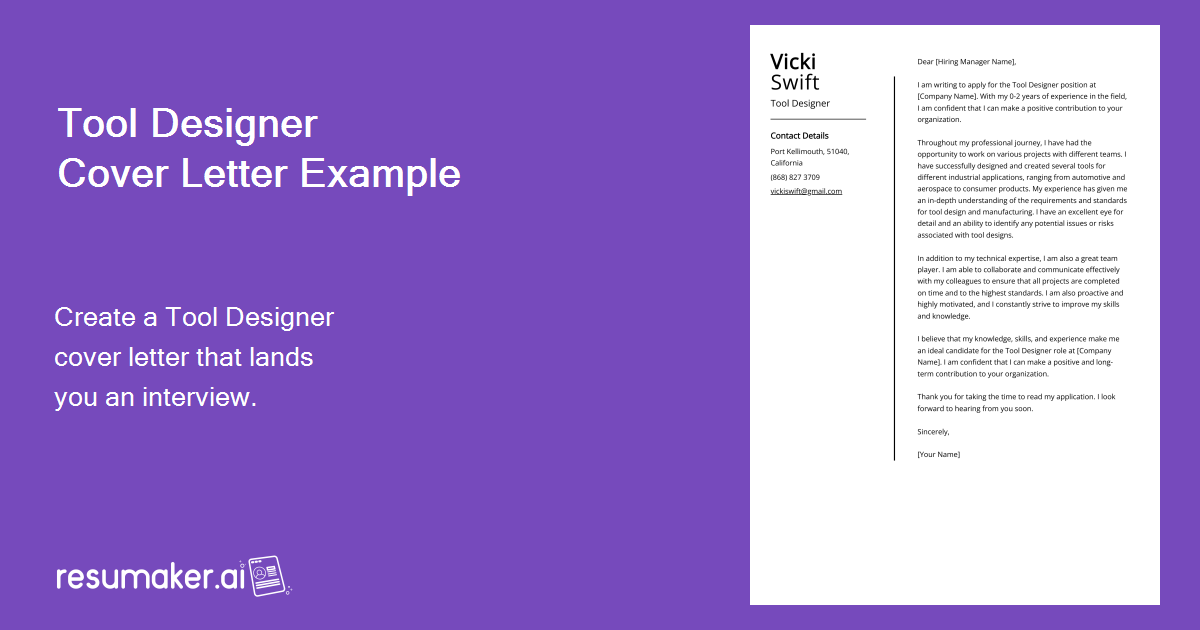 Tool Designer Cover Letter Examples (Template & 20+ Tips)