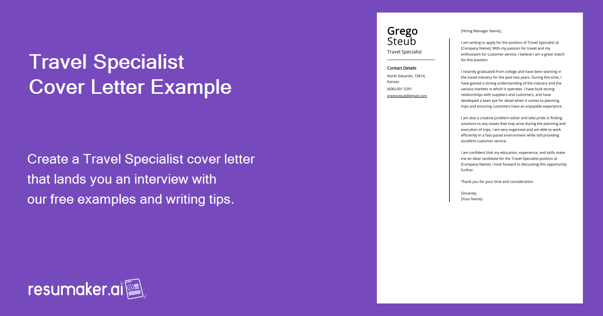 Travel Specialist Cover Letter Examples (Template & 20+ Tips)