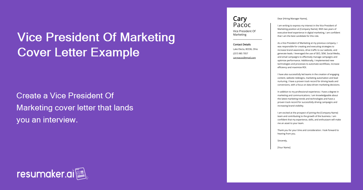 Vice President Of Marketing Cover Letter Examples & Guide