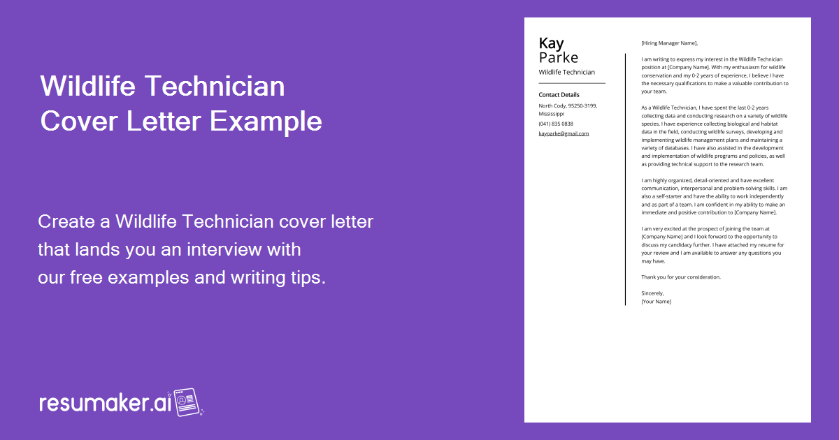 Wildlife Technician Cover Letter Examples & Guide