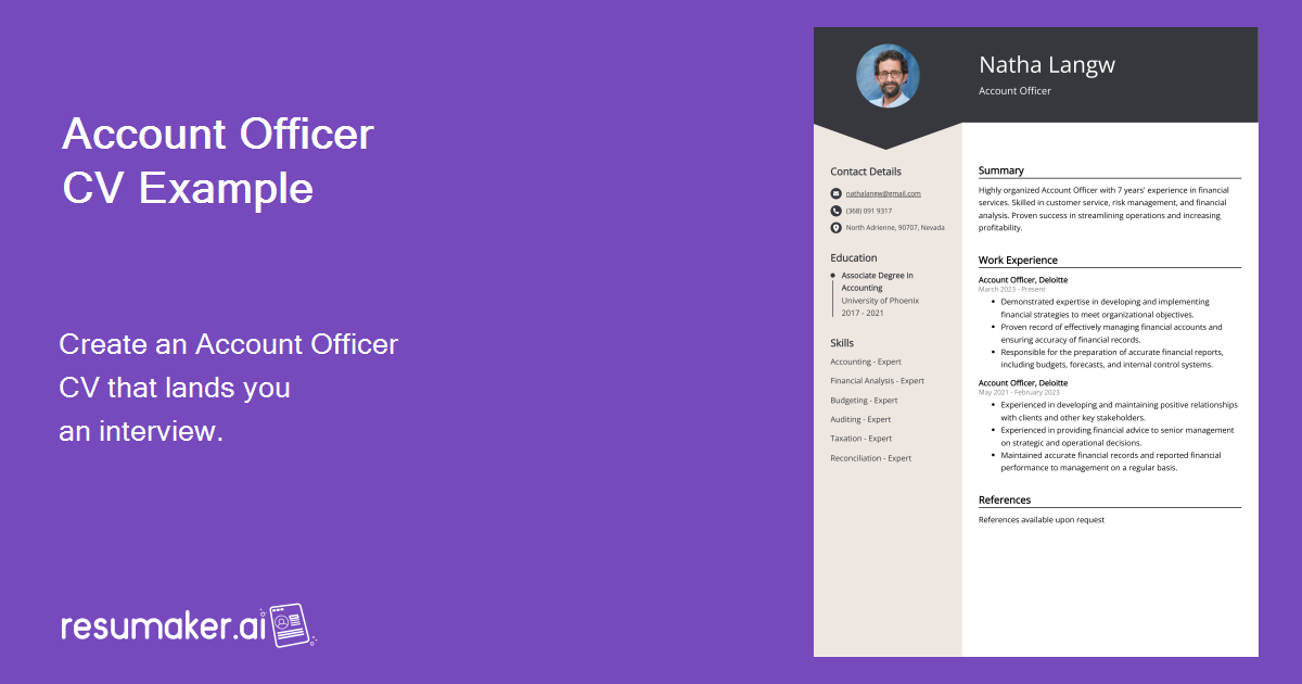 Account Officer CV Example for 2024