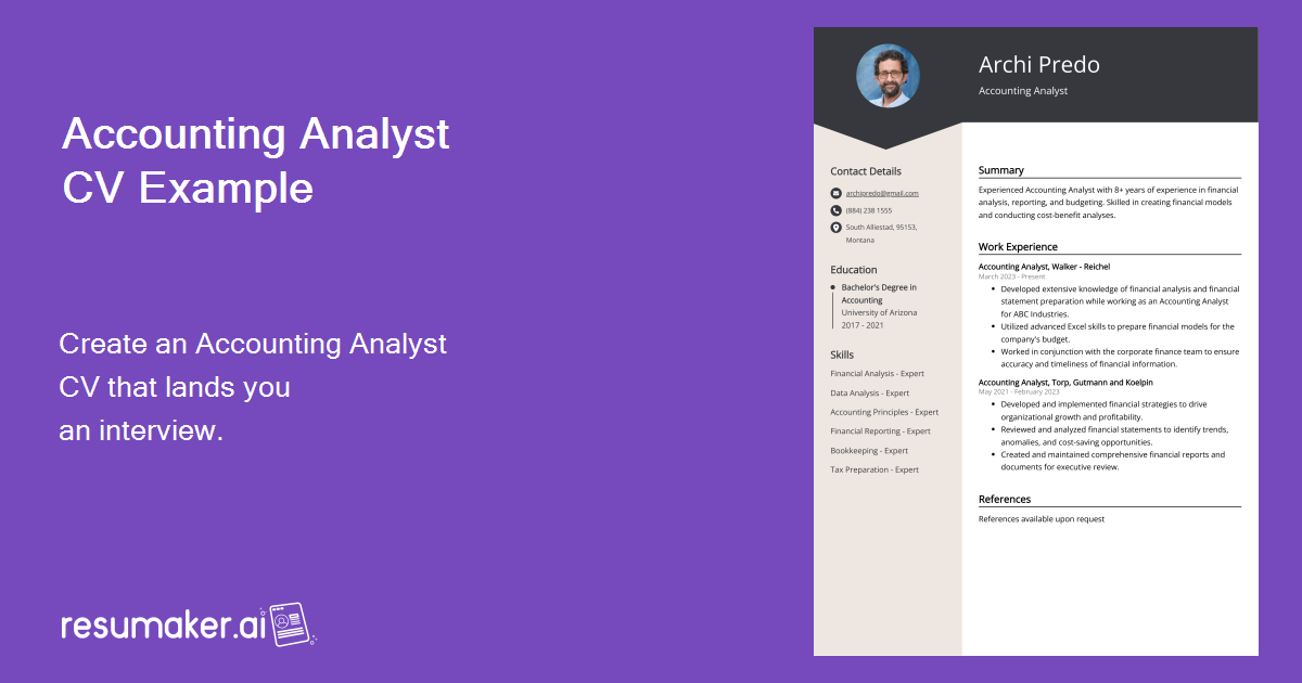 Accounting Analyst CV Example for 2024