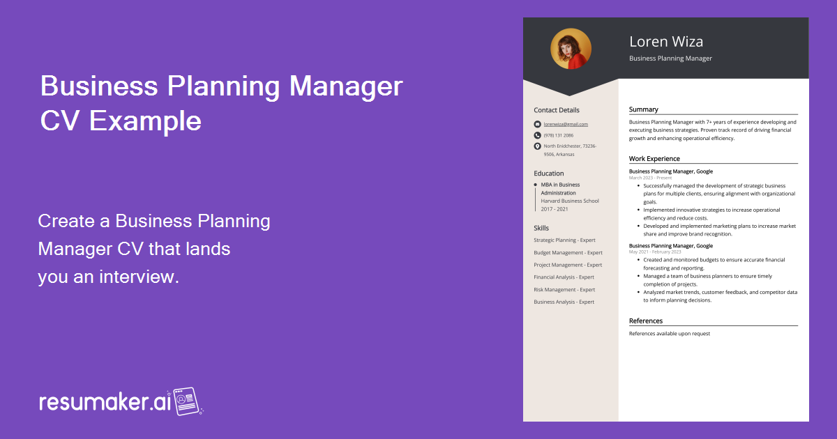 Business Planning Manager CV Example for 2025