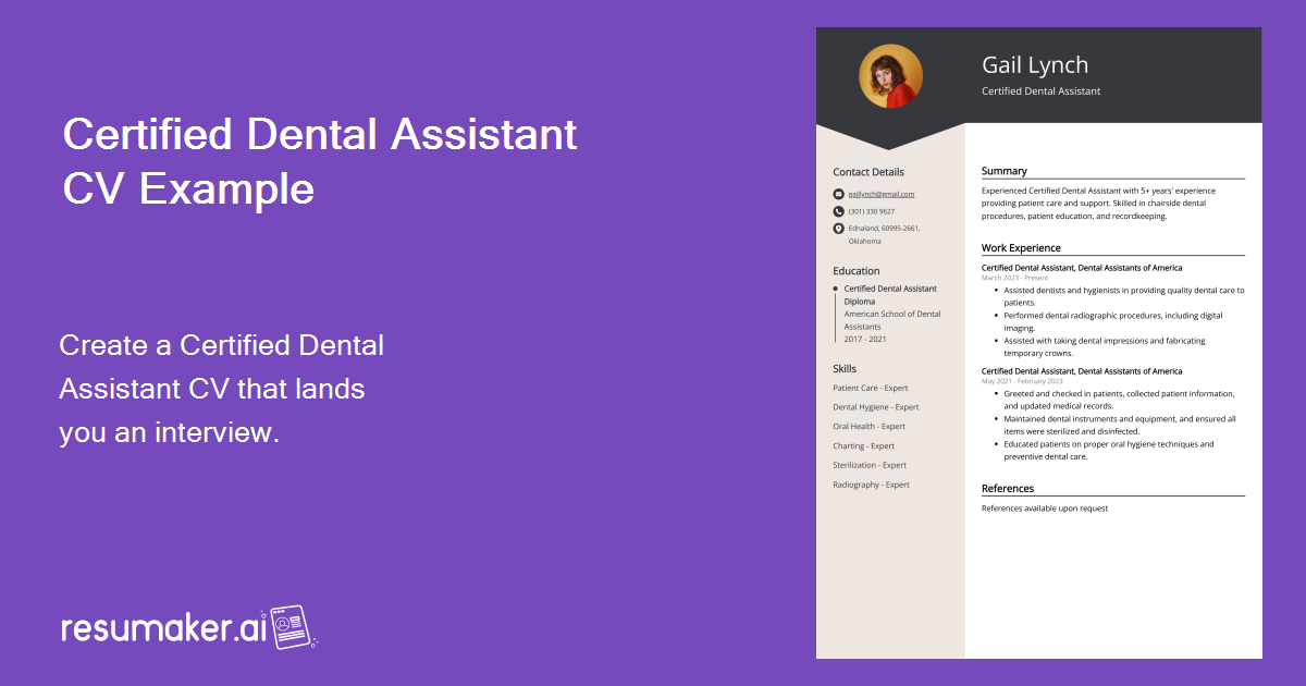 Certified Dental Assistant CV Example for 2025