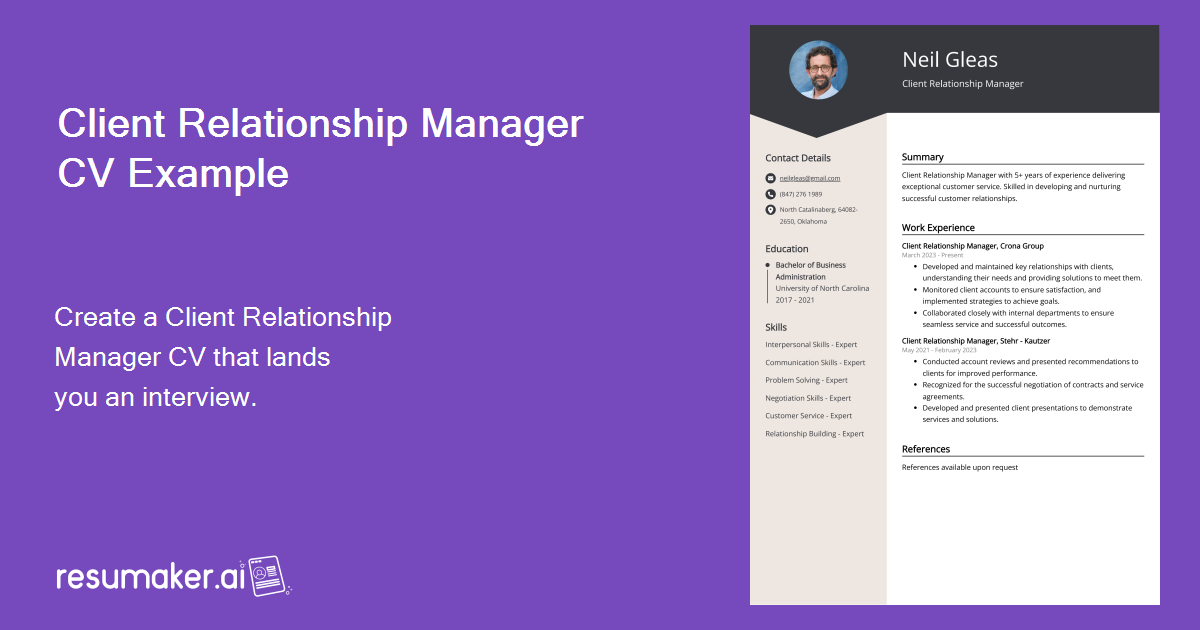 Client Relationship Manager CV Example for 2025