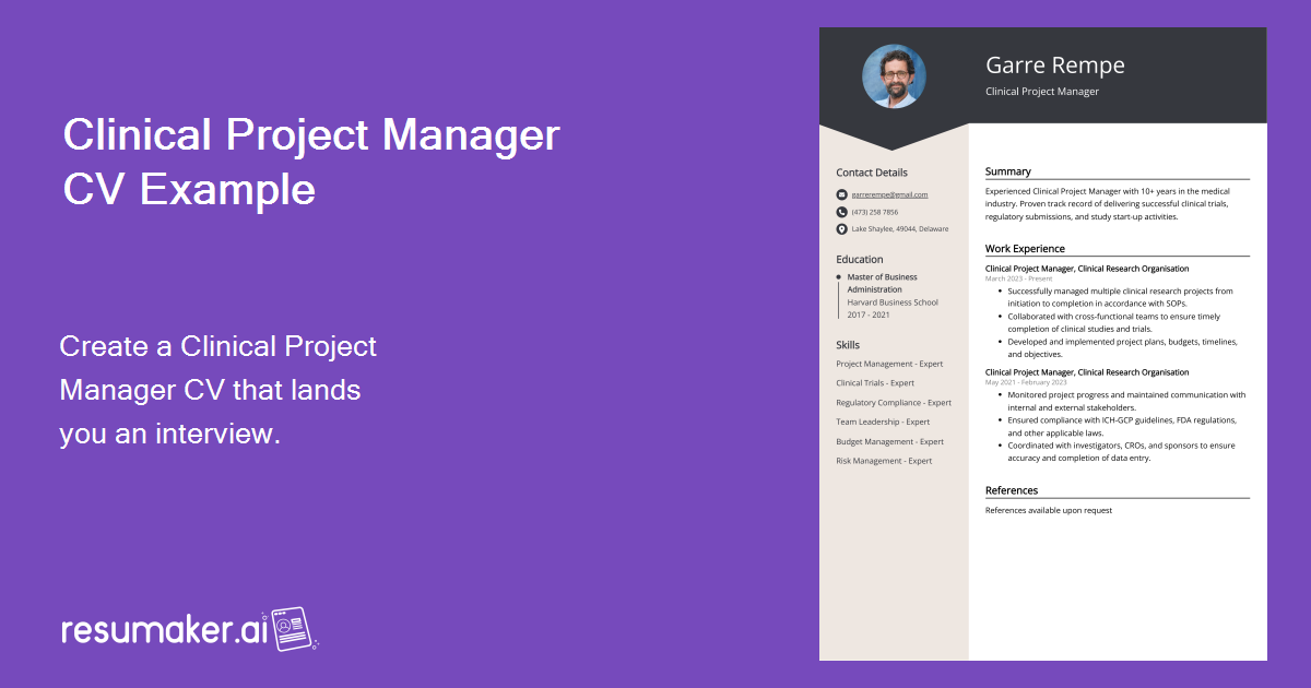 Clinical Project Manager CV Example for 2025