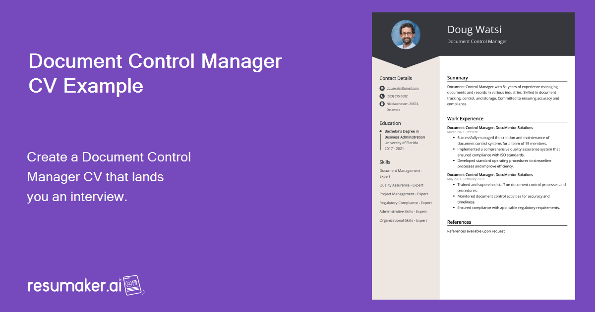 Document Control Manager Cv Example For 2024