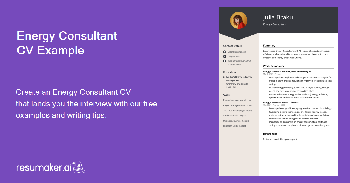 Energy Consultant CV Example for 2025 (Skills & Templates)