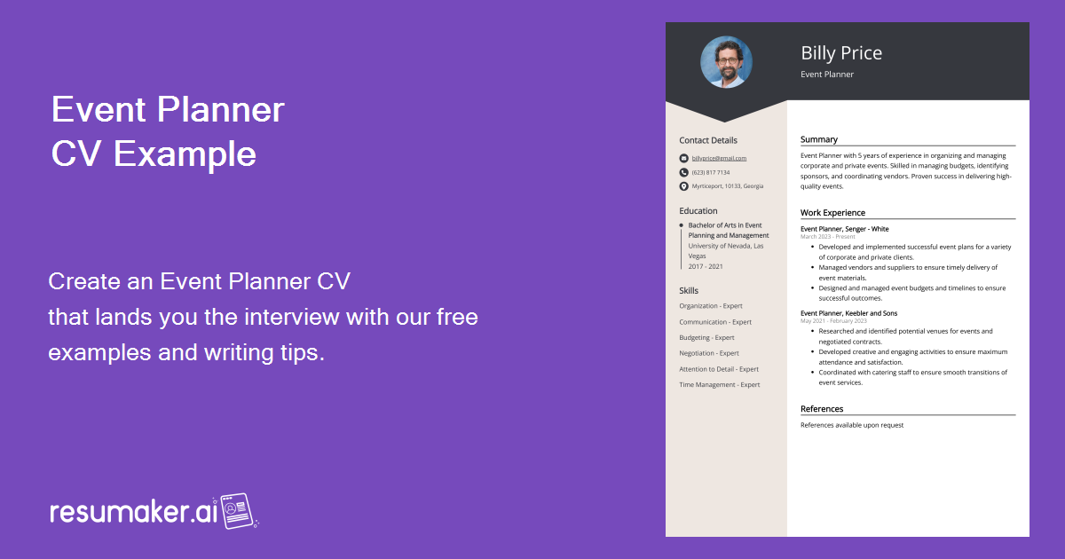 Event Planner CV Example for 2025 (Skills & Templates)