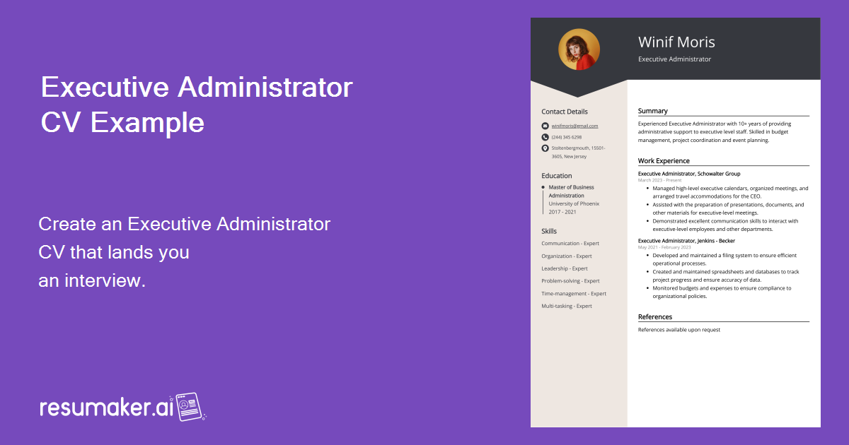 Executive Administrator CV Example for 2025