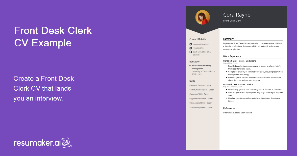 Front Desk Clerk CV: Sample & Guide (Entry Level & Senior Jobs)