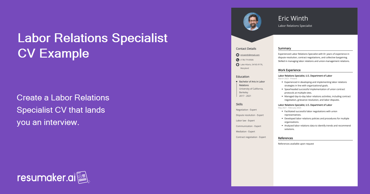 Labor Relations Specialist CV: Job Description, Sample & Guide