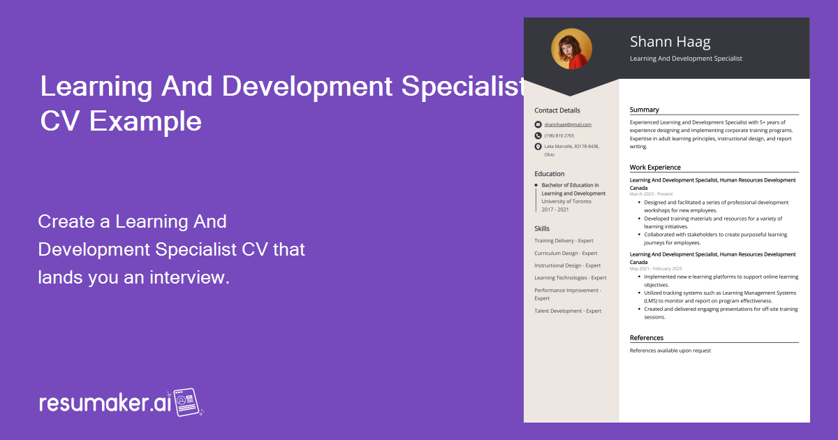 Learning And Development Specialist CV: Job Description, Sample & Guide