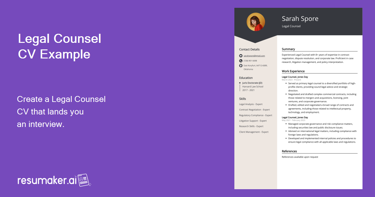 Legal Counsel CV: Job Description, Sample & Guide