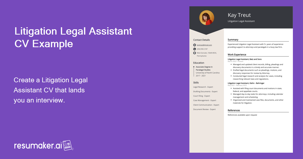 Litigation Legal Assistant CV: Job Description, Sample & Guide