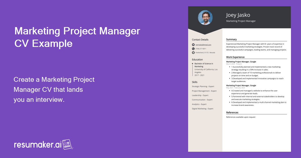 Marketing Project Manager CV: Job Description, Sample & Guide